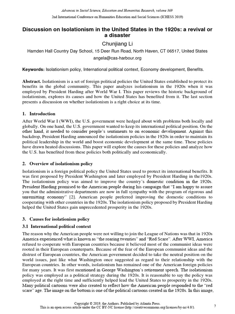 Discussion On Isolationism in The United States in The 1920s: A Revival ...