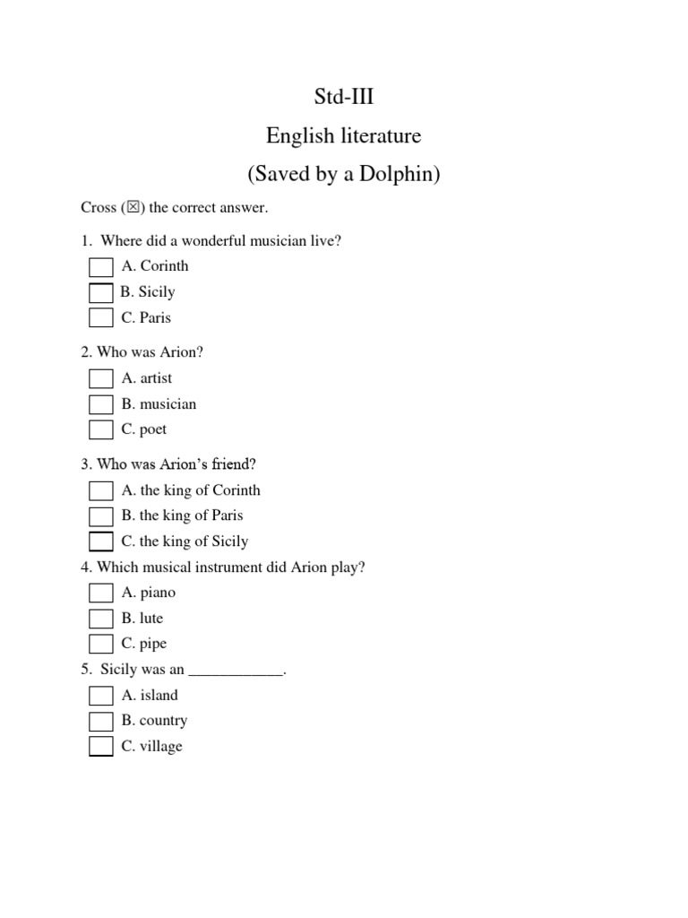 Grade 3 Eng. Lit. Ws 1 | PDF