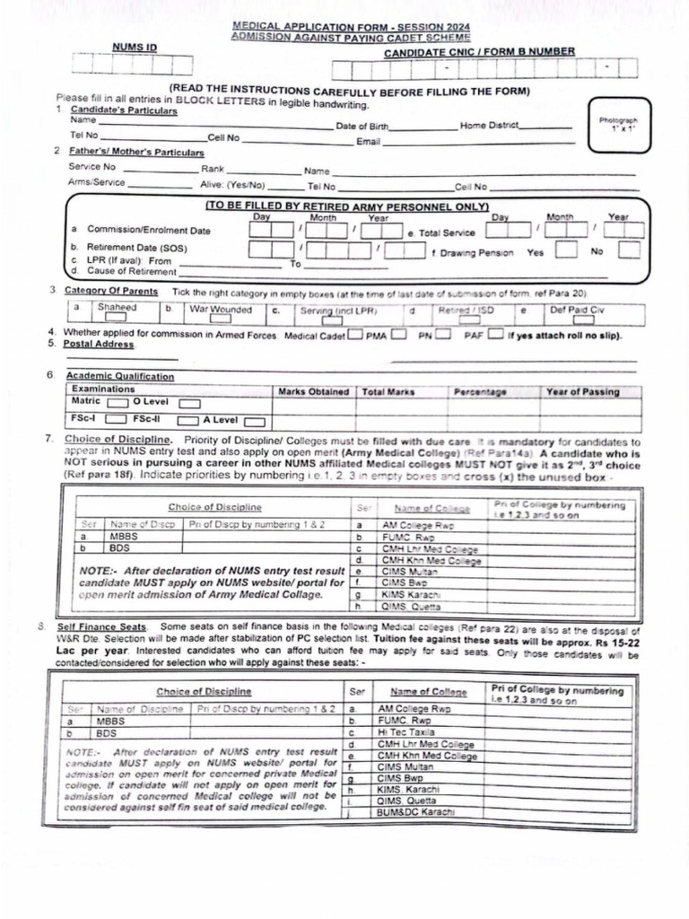 NUMS PC Form 2024-1 | PDF