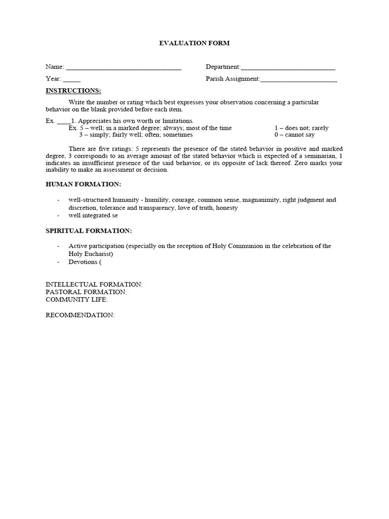 Seminarian Evaluation Form Guide | PDF