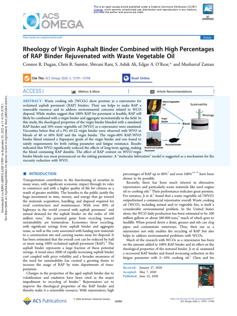 Rheology of Virgin Asphalt Binder Combined With High Percentages | PDF ...