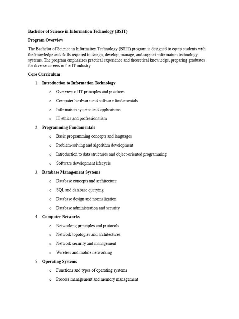 Bachelor of Science in Information Technology | PDF | Databases | Cloud ...