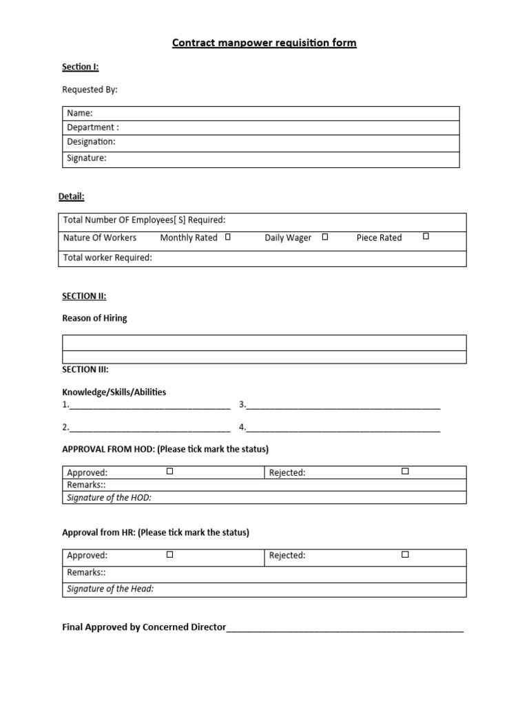 Sweaper New Hiring Manpower Requisition Form | PDF
