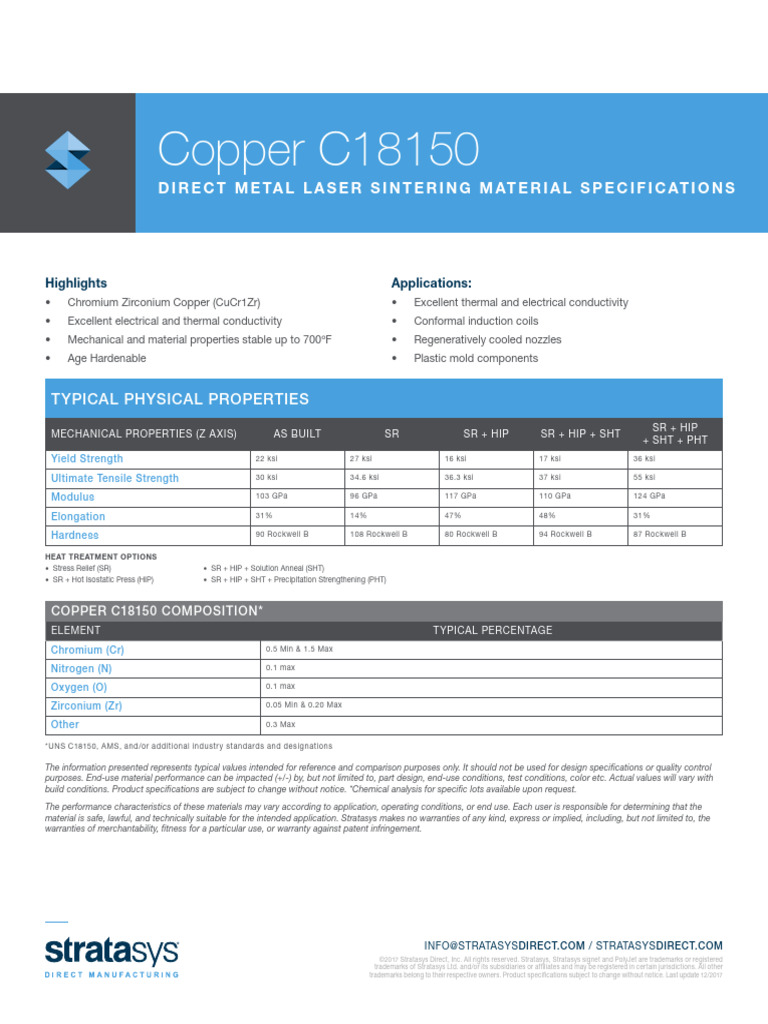 DMLS Copper C18150 Material Datasheet 201711 | PDF | Trademark ...