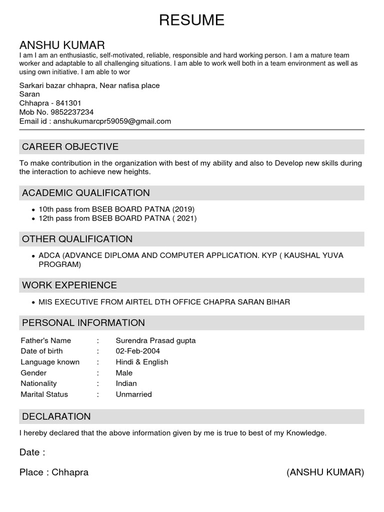 Resume: Anshu Kumar | PDF