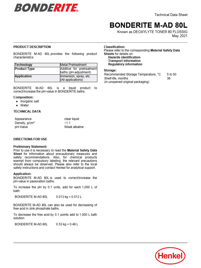 BONDERITE M AD 80L en - GL | PDF | Legal Liability | Trademark