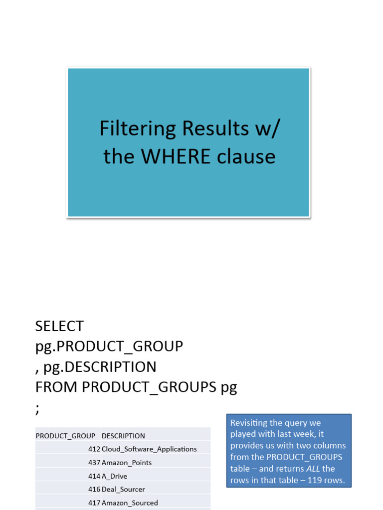 ETL SQL Training Wk2 Where | PDF | Table (Database) | Data Management