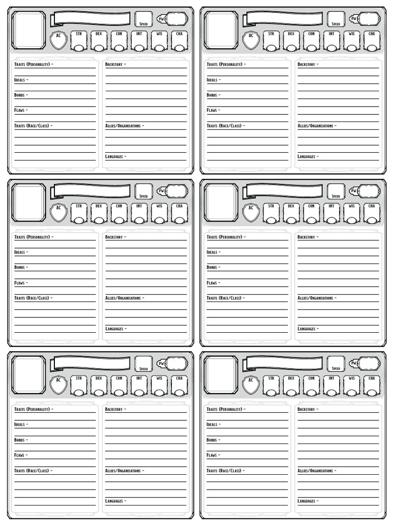 Character Summary Sheet A4 - Fillable | PDF