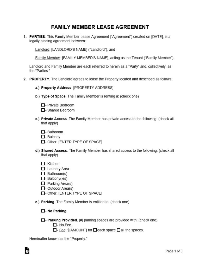 Family Member Lease Agreement | PDF | Lease | Leasehold Estate