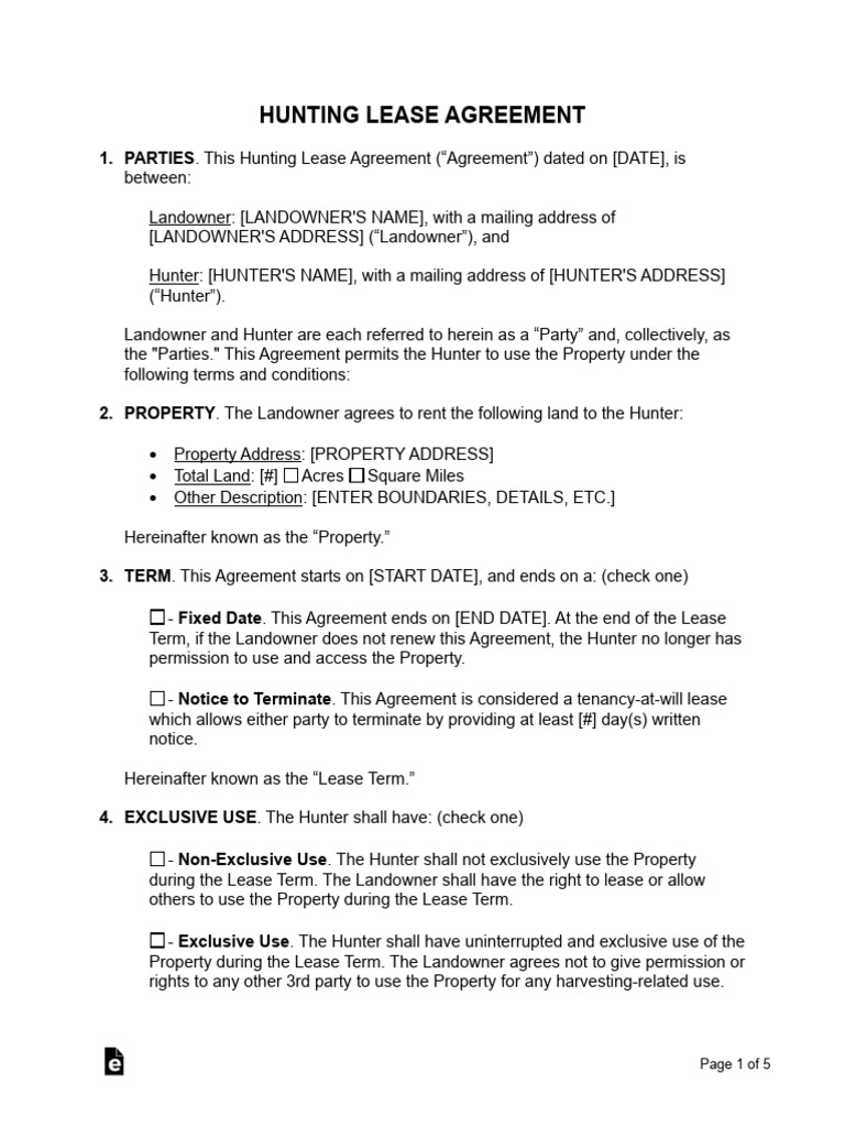Hunting Lease Agreement Template | PDF | Indemnity | Lease