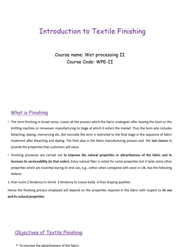 Introduction To Textile Finishing | PDF | Textiles | Secondary Sector ...