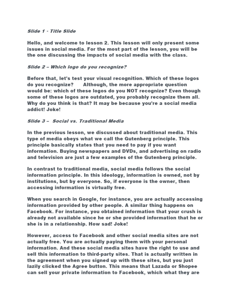 STS - The Information Age - Lesson 2 Script | PDF | Popular Culture & Media Studies | Social Media