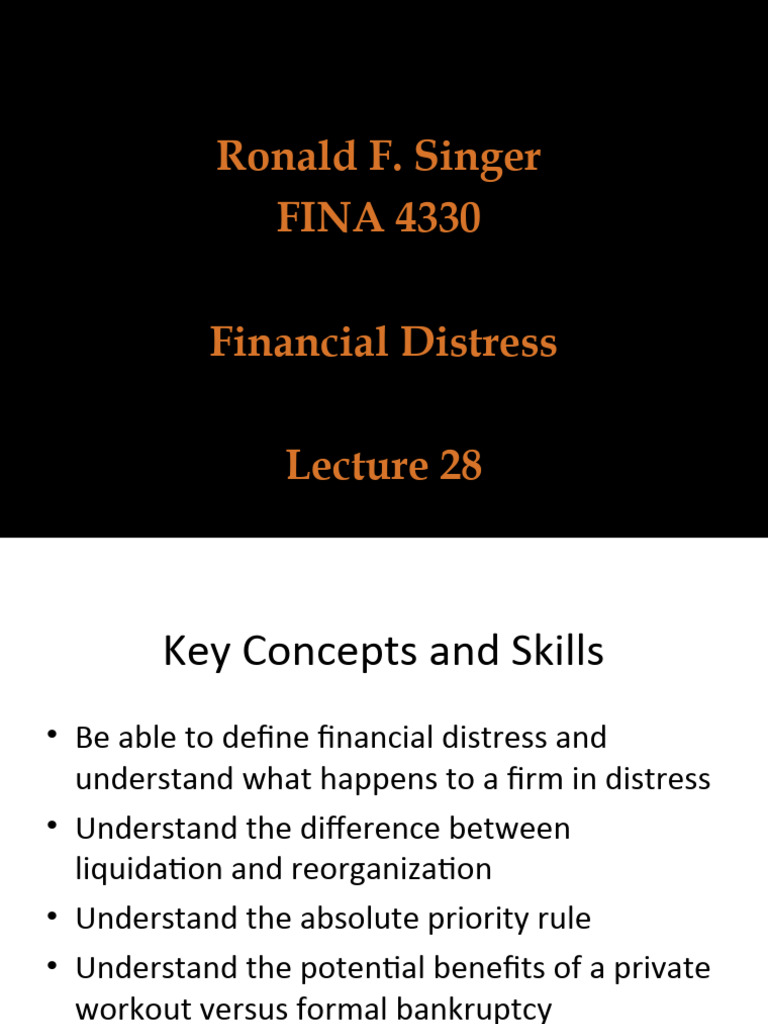 4330 Lecture 28 Financial Stress F10 | PDF | Bankruptcy | Chapter 11
