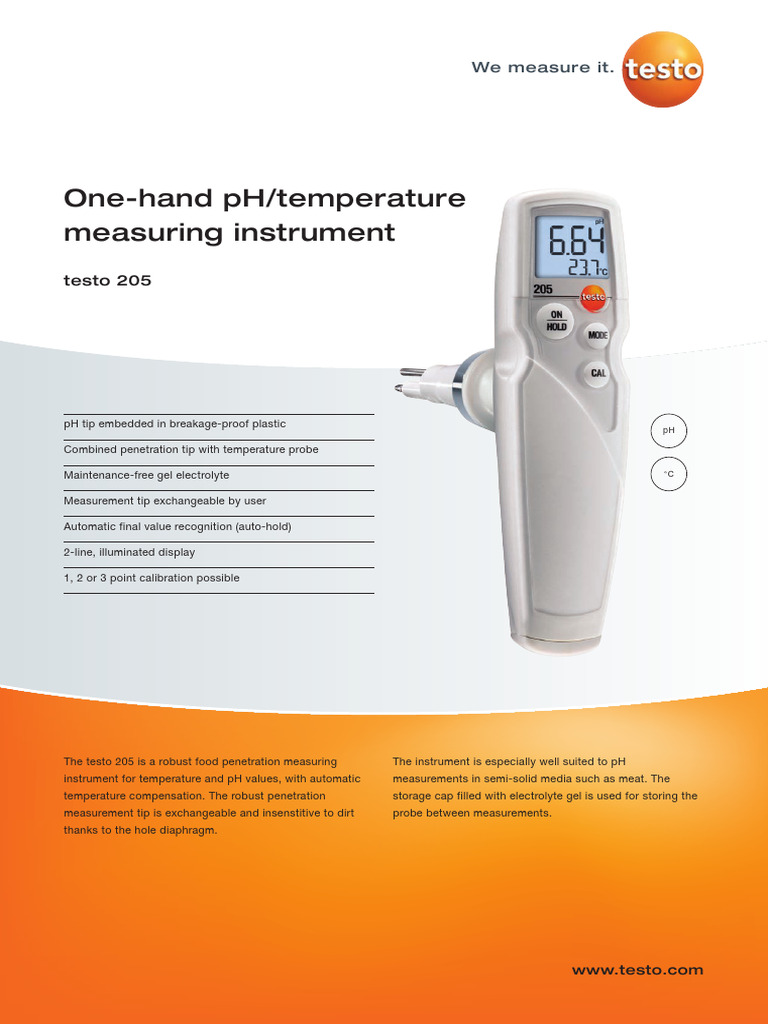 Testo 205 Datasheet | PDF | Ph | Electricity