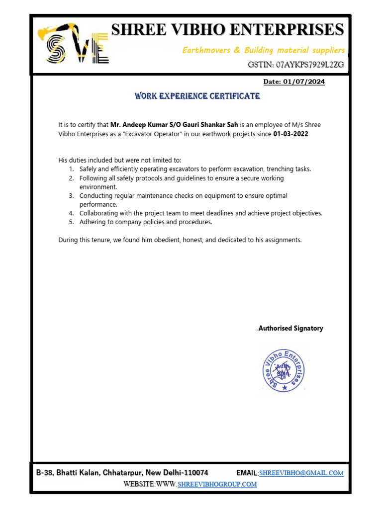 Andeep Exp Cert | PDF | Career & Growth | Finance & Money Management