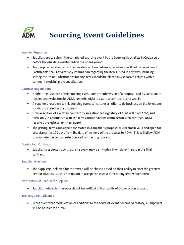 ADM Sourcing Event Guidelines Coupa V1.0 | PDF | Justice | Crime & Violence