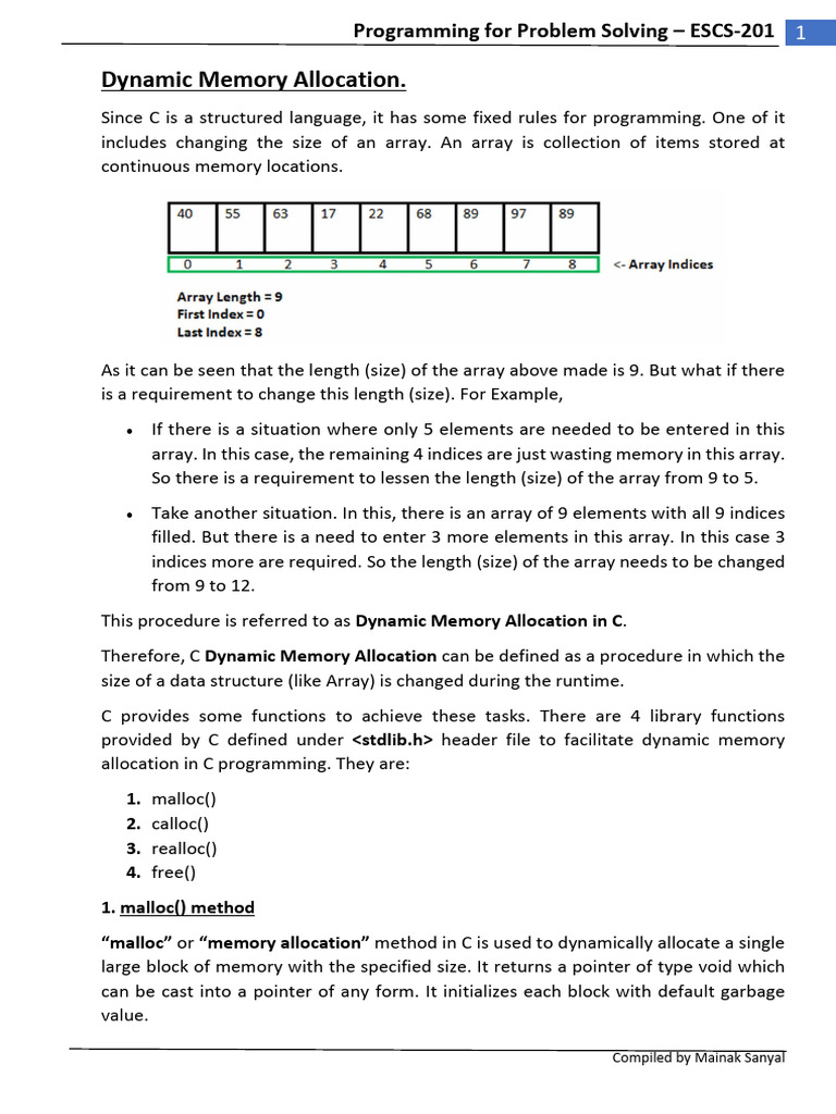 15 DynamicMemoryAllocation | PDF | Pointer (Computer Programming) | Computer Programming