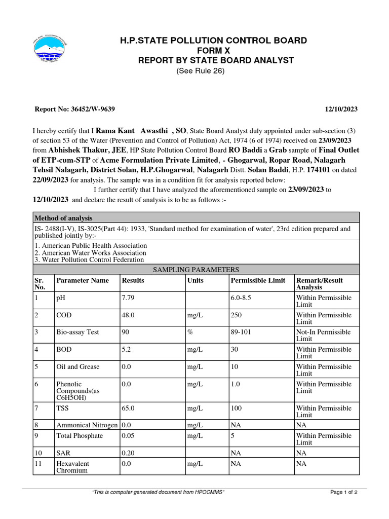 ETP Sample Analysis Report for Acme Formulation | PDF | Materials ...