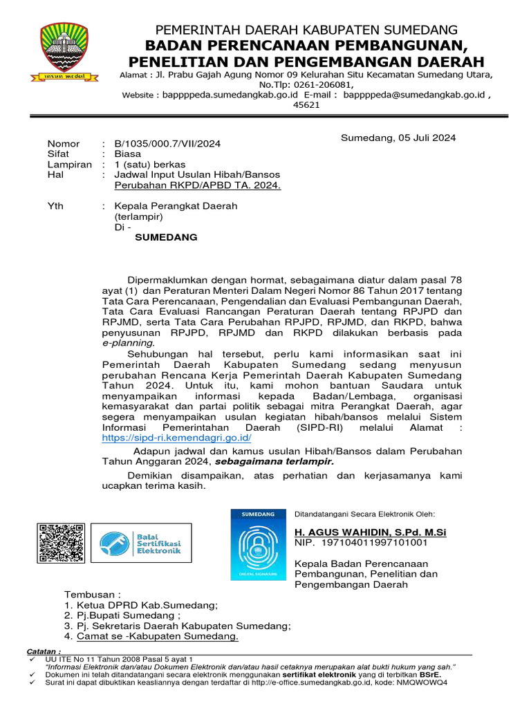 Usulan Hibah/Bansos RKPD 2024 Sumedang | PDF