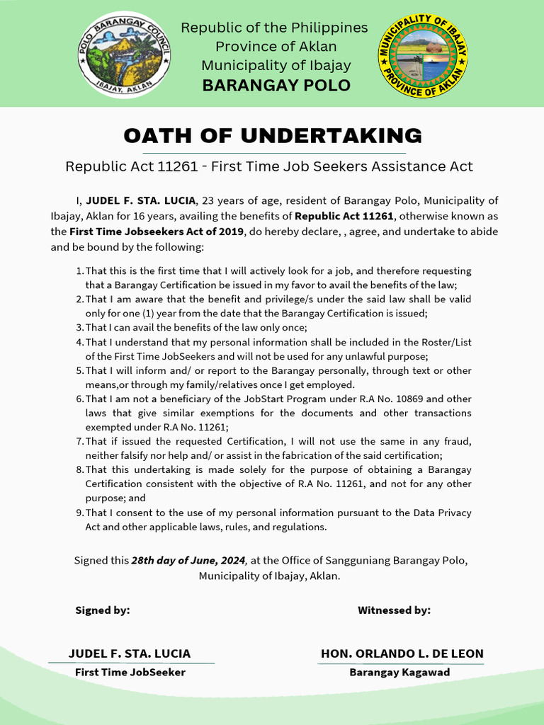 1st Oath of Undertaking | PDF | Government | Justice