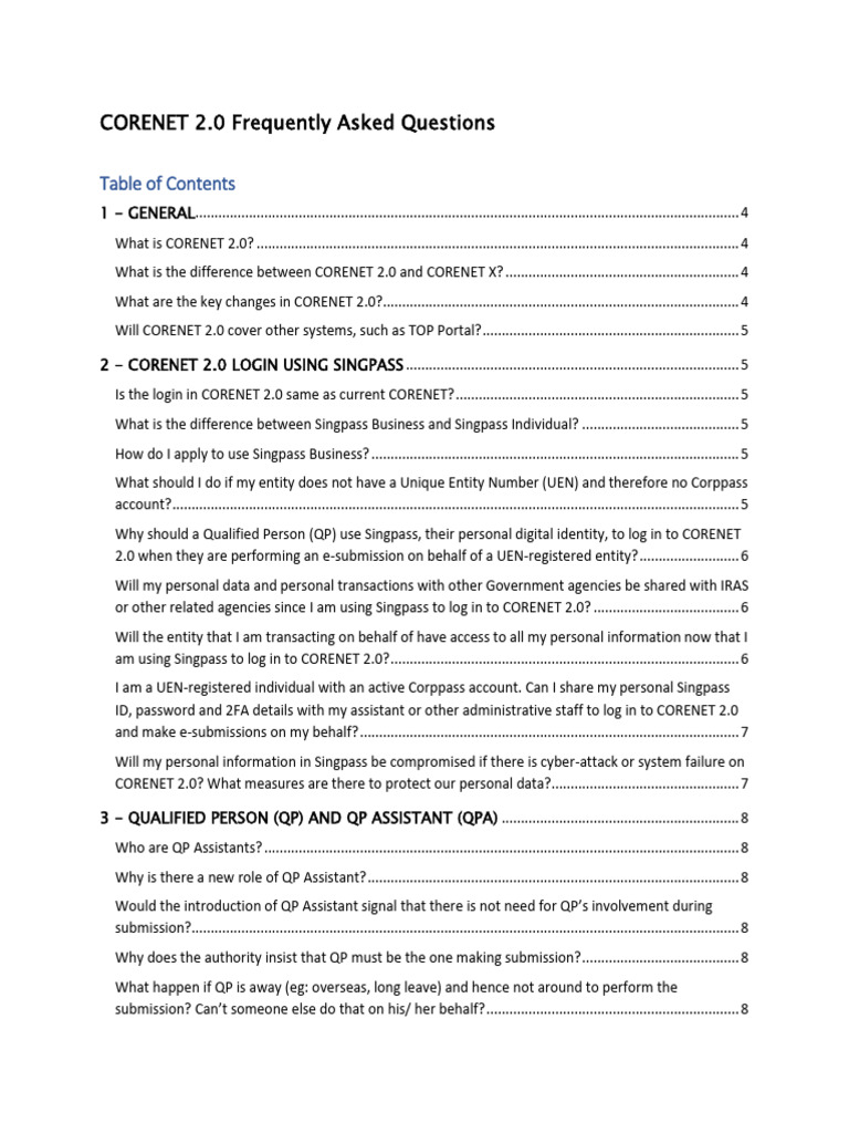 CORENET 2.0 Frequently Asked Questions | PDF | Authentication ...