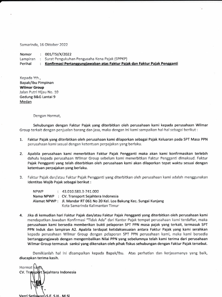 Surat Pertanggungjawaban Atas Faktur Pajak Dan Faktur Pajak Pengganti | PDF