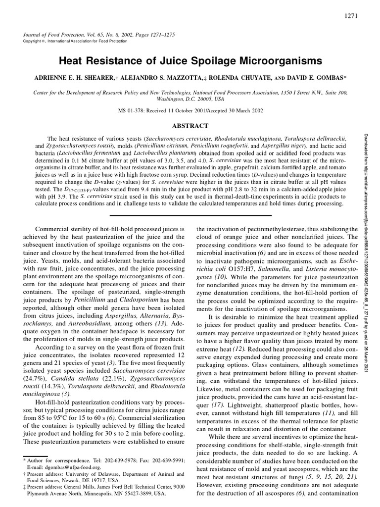 Heat Resistance of Juice Spoilage Microorganisms | PDF | Yeast | Juice