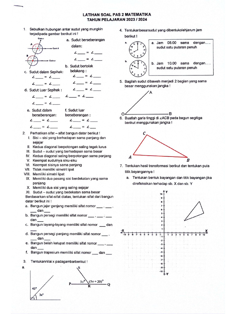 Latihan soal PAS 2 Matematika kelas 7 | PDF