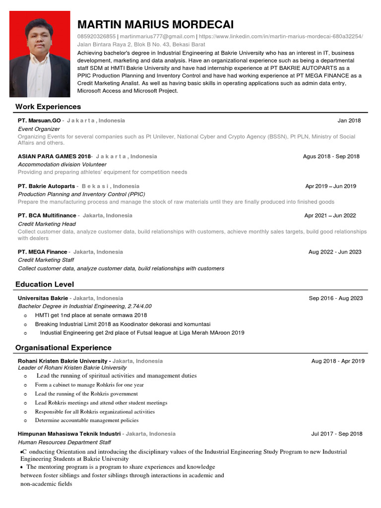 CV Martin Marius Mordecai (ATS English) (1) | PDF | Business