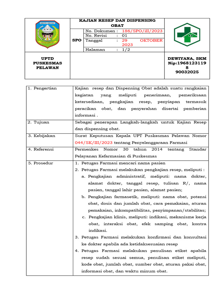 3.10.1.4. Sop Kajian Resep Dan Dispensing Obat | PDF