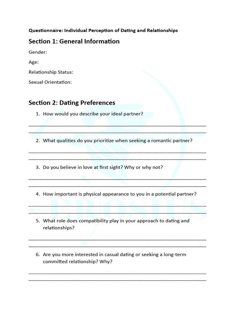 Outlook & Perception of Dating and Relationships Questionnaire | PDF ...