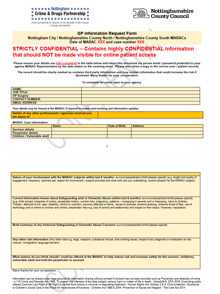 MARAC GP Enquiry Form Template Jan23 City&County | PDF | Risk | Child ...