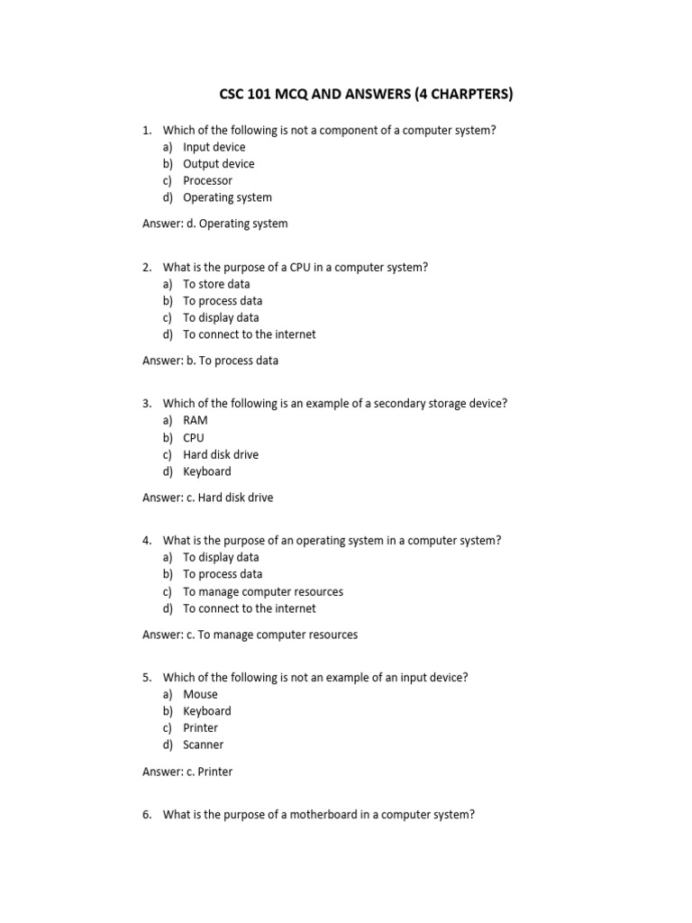 CSC 101: Computer Basics Quiz | PDF | Operating System | Computer Data Storage
