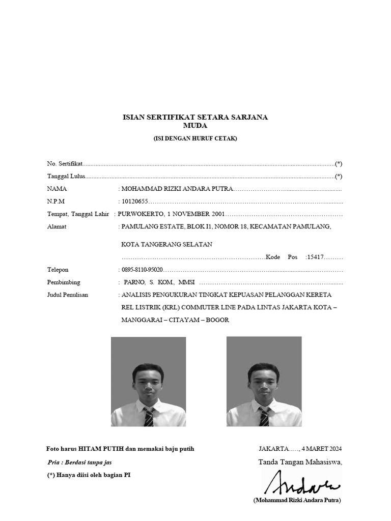 Form Isian Sertifikat Setara Sarjana Muda | PDF