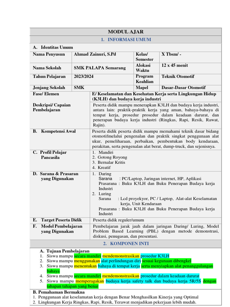 Modul Ajar k3lh | PDF