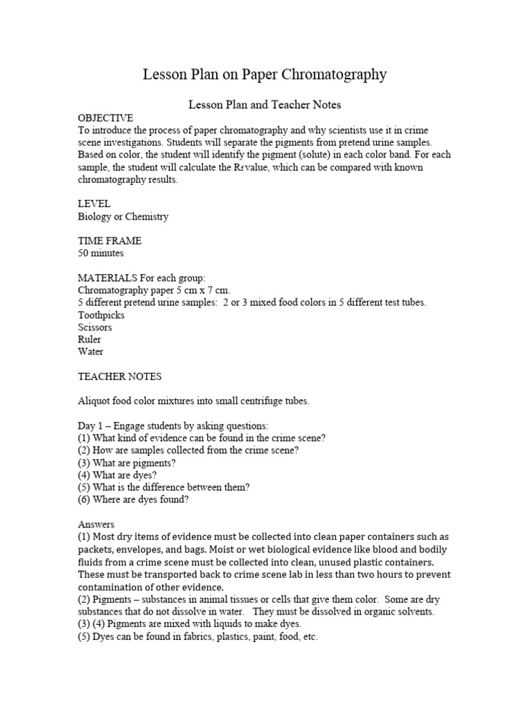 Lesson Planon Paper Chromatography | PDF | Chromatography | Crime Scene