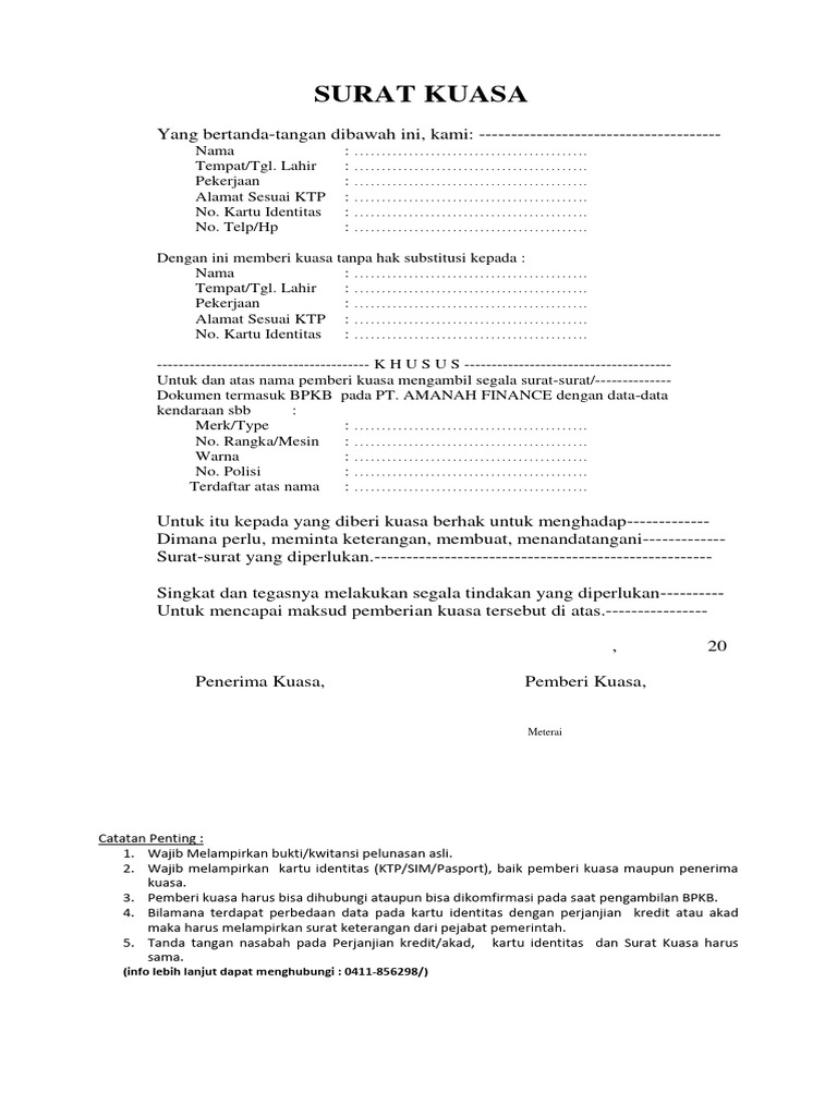 Surat Kuasa Pengambilan BPKB | PDF