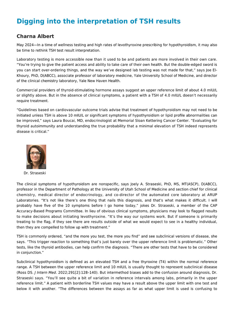 Digging Into Interpretation of TSH Results | PDF | Hypothyroidism | Thyroid Stimulating Hormone