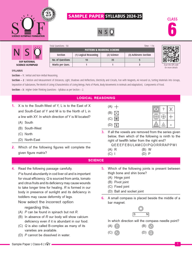 Nso Sample Paper Class-6 | PDF