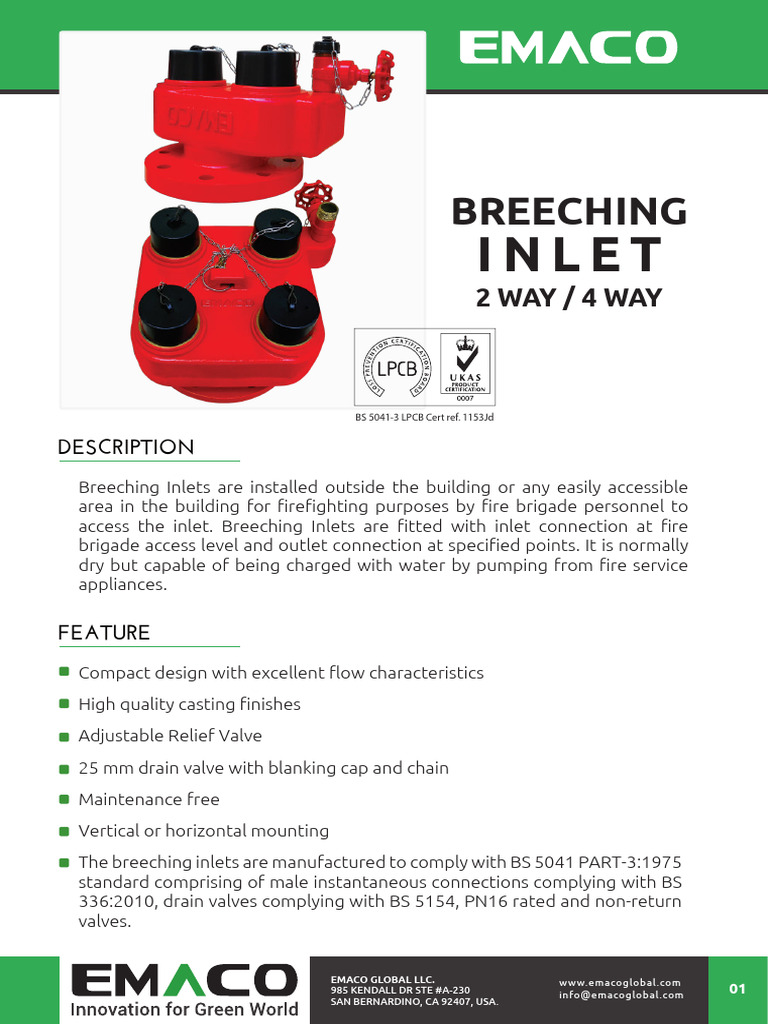 Breeching Inlets for Firefighting Use | PDF | Valve | Manufactured Goods