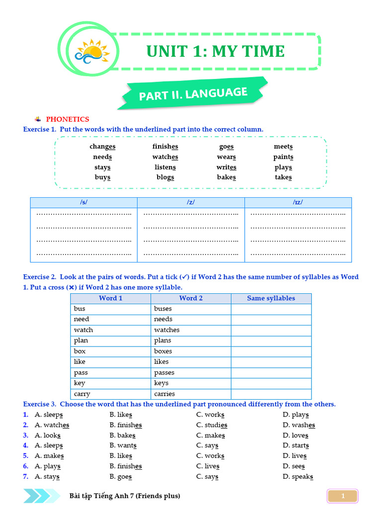 Friends Plus 7: Unit 1 Exercises | PDF