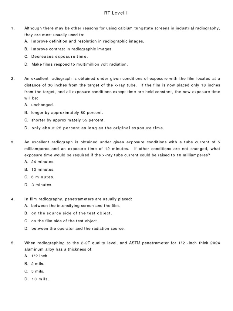 RT-10, ASNT Q&A Bank-RT Level I | PDF | Radiography | X Ray
