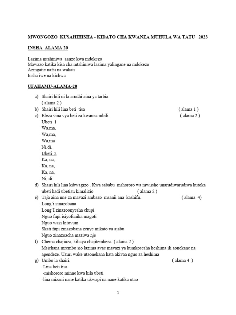 F 1 Kiswahili MS | PDF