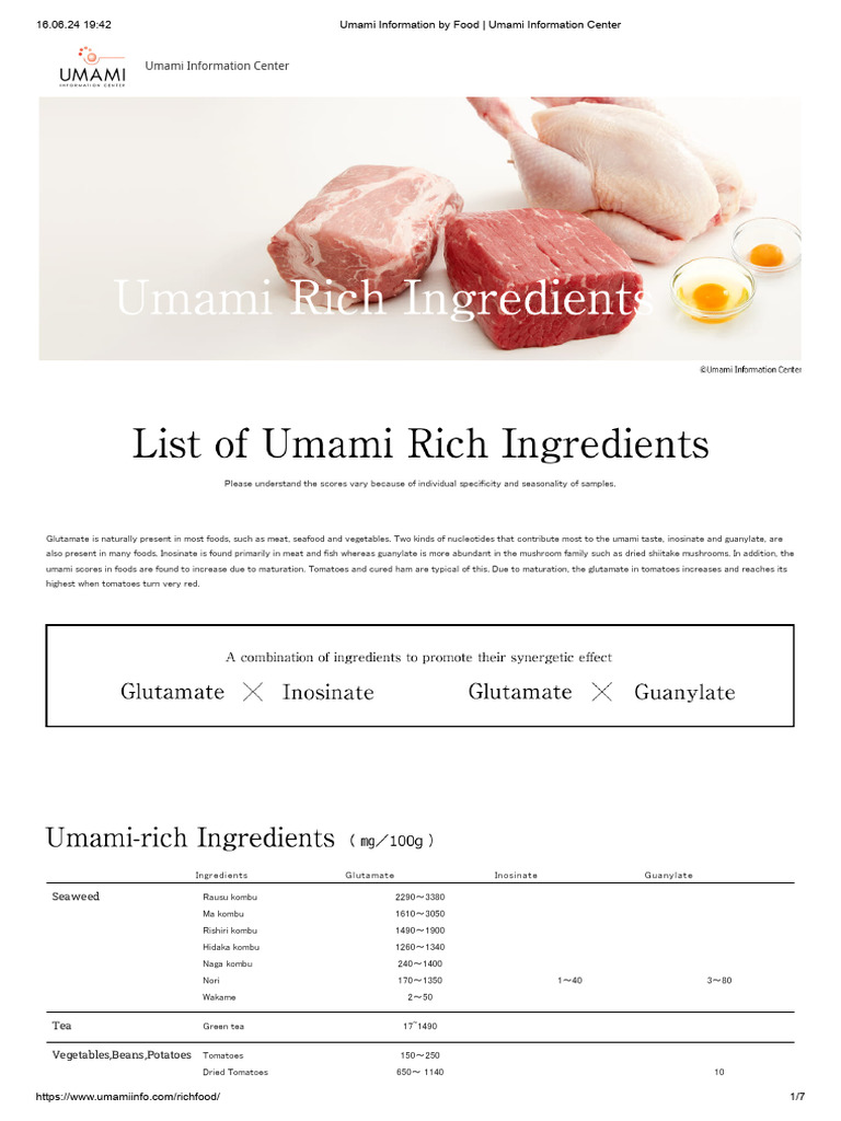 Umami Information by Food | PDF | Umami | Foods