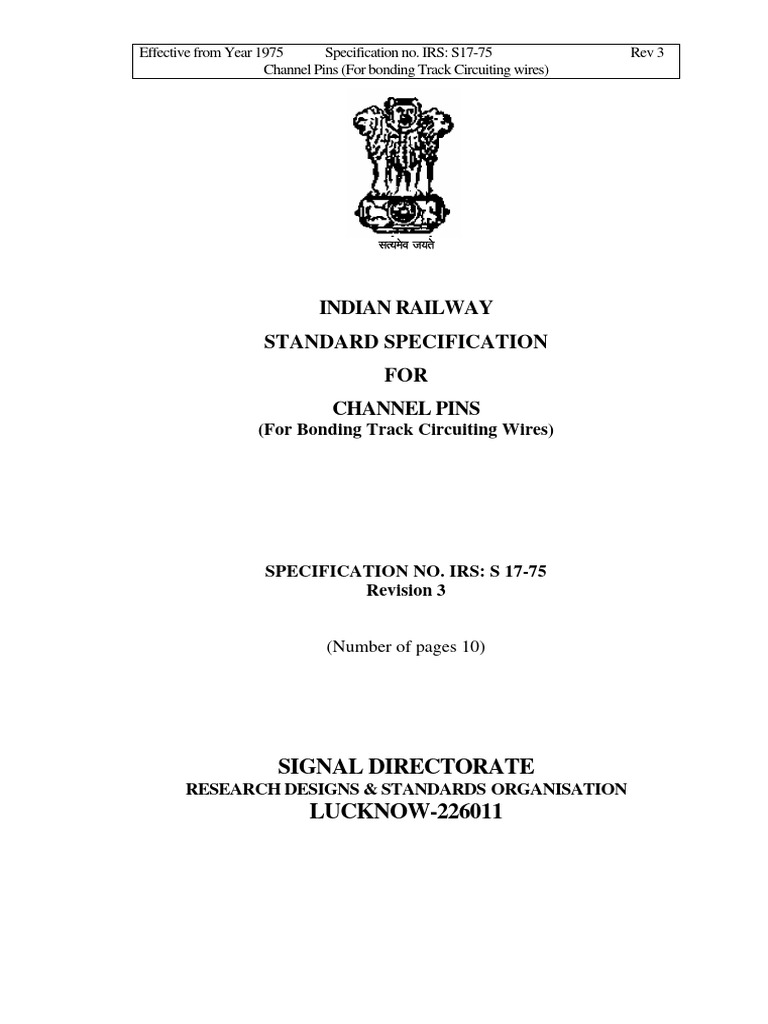 Indian Railway Channel Pins Spec | PDF | Zinc | Steel