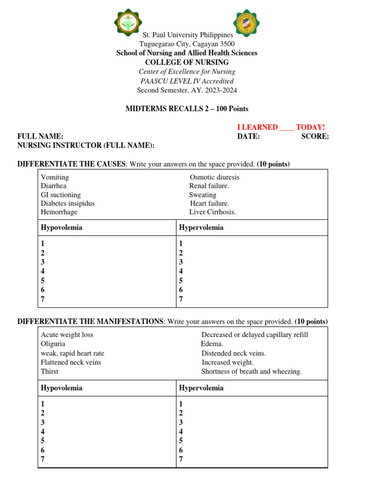Midterms Recalls 2 For Students | PDF | Medical Specialties | Clinical Medicine