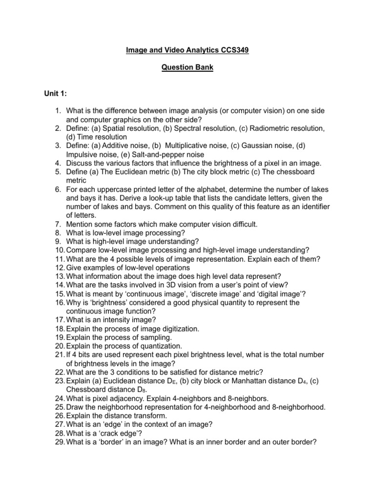IVA Question Bank | PDF | Computer Vision | Signal Processing
