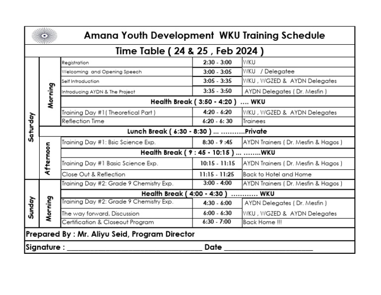 WKU Revised Training Schedule | PDF