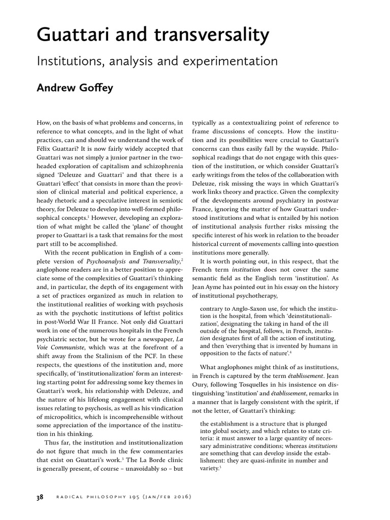 Goffey Guattariandtransversality | PDF | Psychoanalysis | Gilles Deleuze