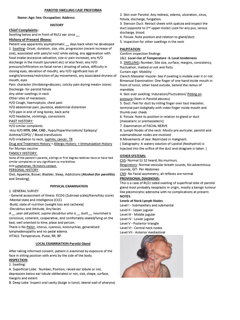 Parotid Swelling Case Proforma | PDF | Medical Specialties | Anatomy